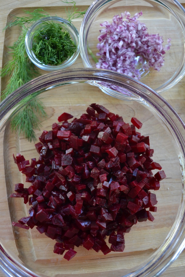 Diced beets, minced dill and minced red onion – Minced