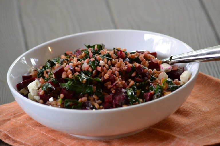 Farro with Winter Greens, Beets and Feta – Minced